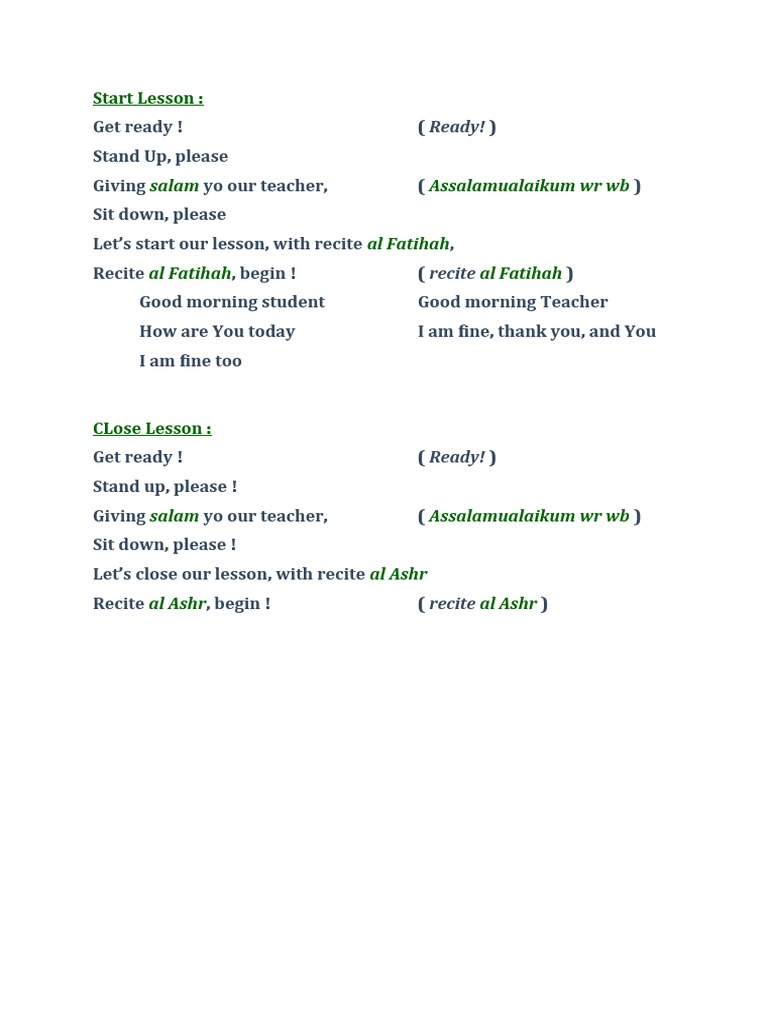Classroom Lesson Opening and Closing | PDF