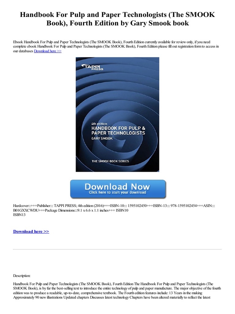 Handbook For Pulp and Paper Technologists (The SMOOK Book), Fourth ...