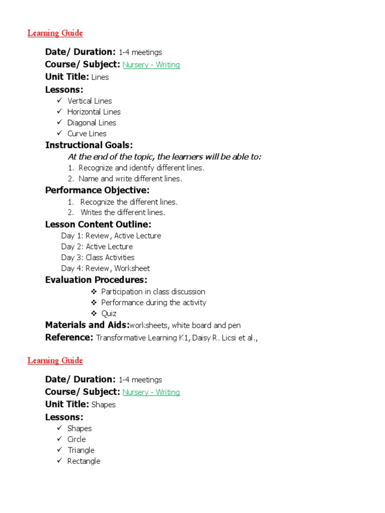 Learning Guide Writing (Nursery) | PDF | Lecture | Shape