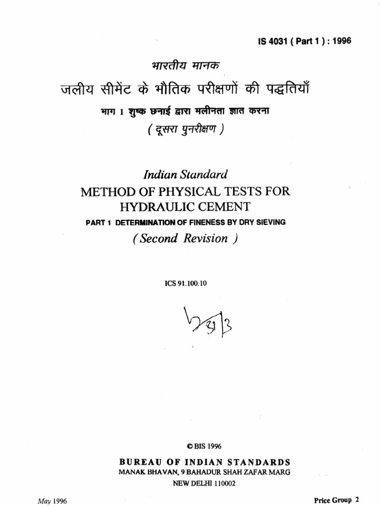 Is 4031 (Part-1) Method of Physical Tests For Hydraulic Ceme | PDF ...