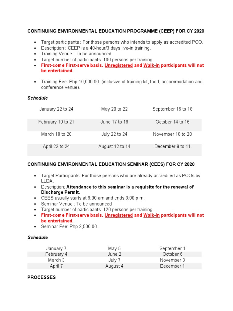 LLDA Environmental Training & Seminar Schedule 2020 | PDF | Business