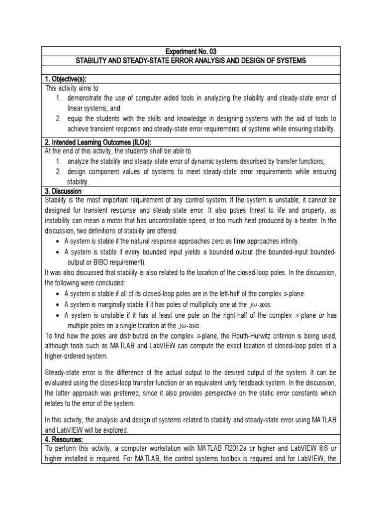 Activity 03 | PDF | Steady State | Control Theory