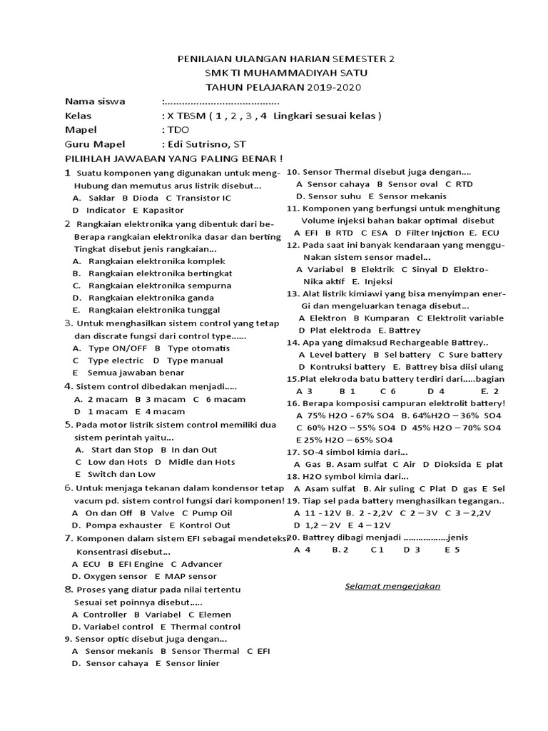 Soal Pilihan Ganda TBSM | PDF