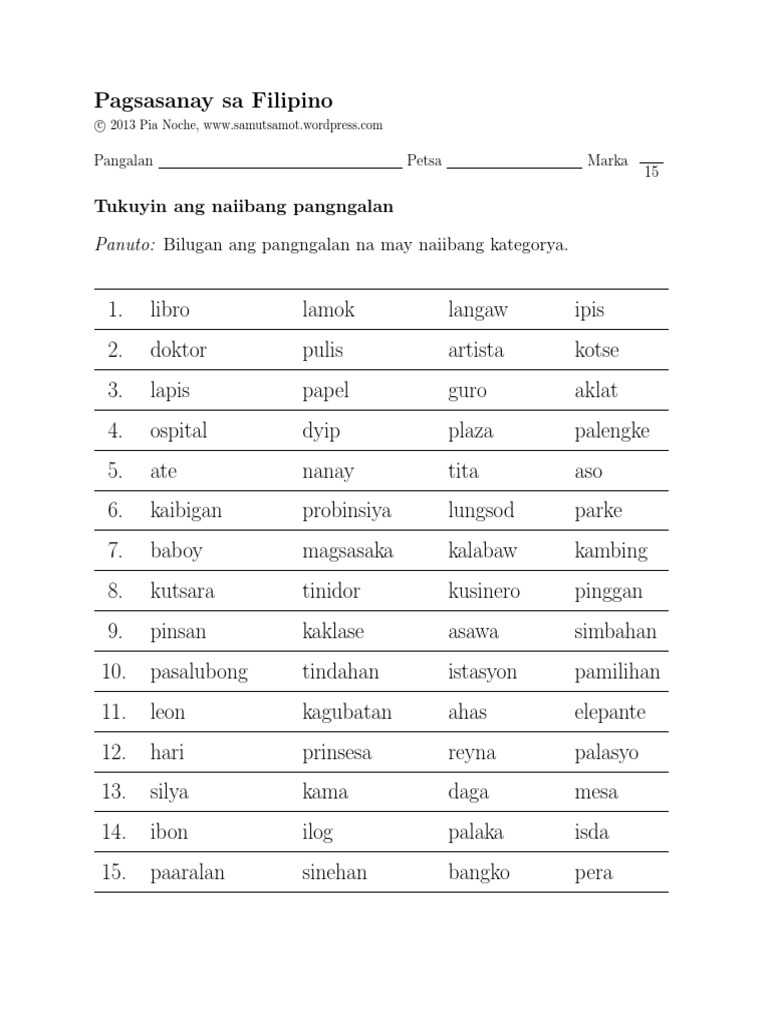 Tukuyin Ang Naiibang Pangngalan 1 1 | PDF