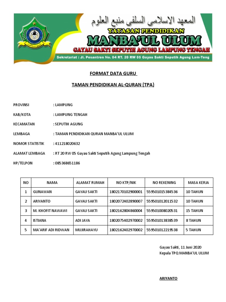 Format Data Guru TPQ | PDF