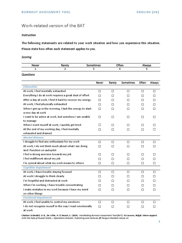 Burnout Assessment Tool | PDF | Occupational Burnout | Neuropsychology