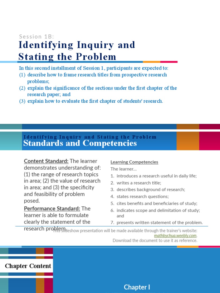 2 - Identifying Inquiry and Stating The Problem | PDF | Question | Learning
