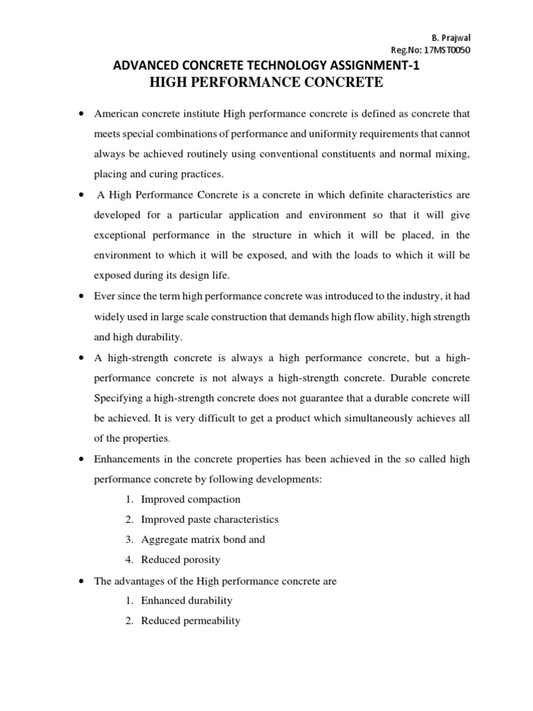 Advanced Concrete Technology Assignment-1 High Performance Concrete | PDF | Rheology | Concrete