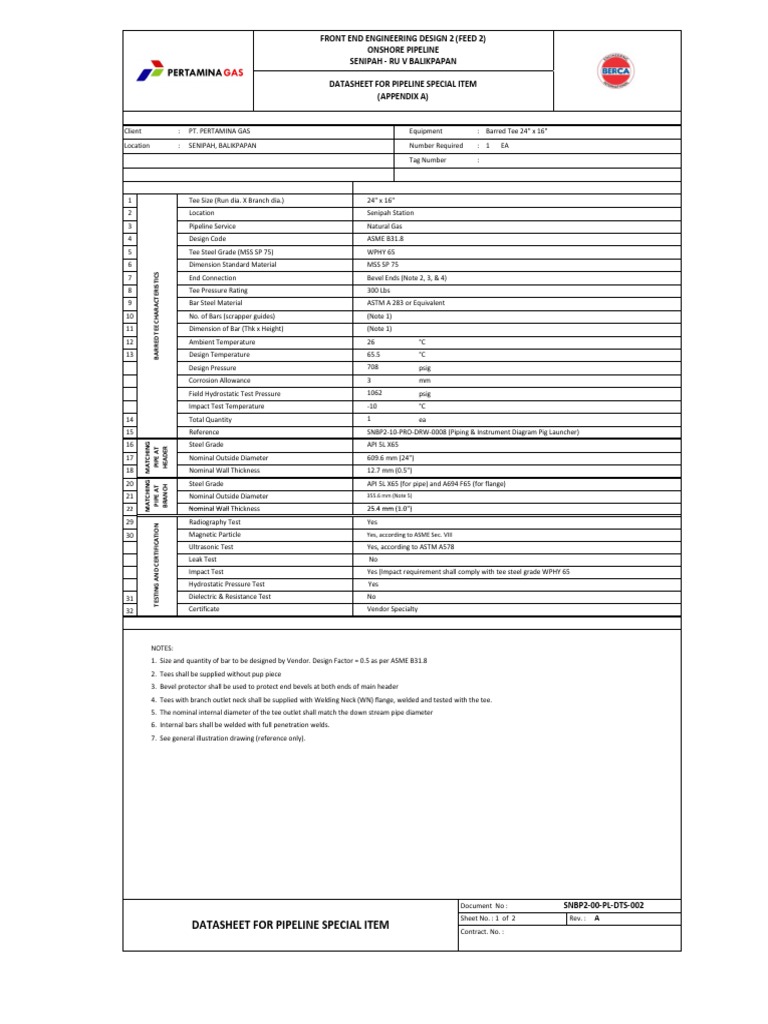 Front End Engineering Design 2 (Feed 2) Onshore Pipeline Senipah - Ru V ...