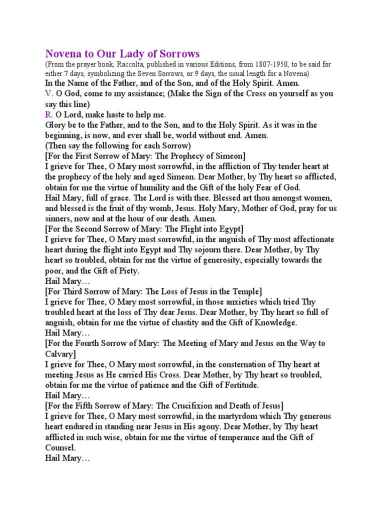 Devotions to Our Lady of Sorrows | PDF | Lord's Prayer | Christian ...