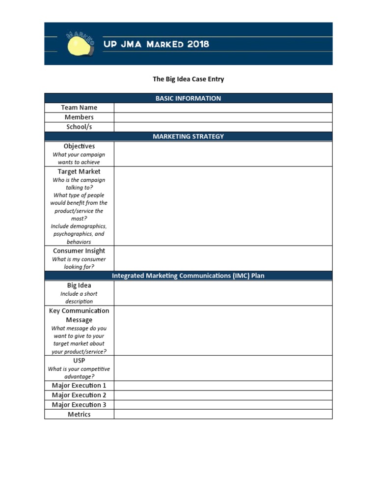 The Big Idea 2018 Case Entry Template Blank | PDF