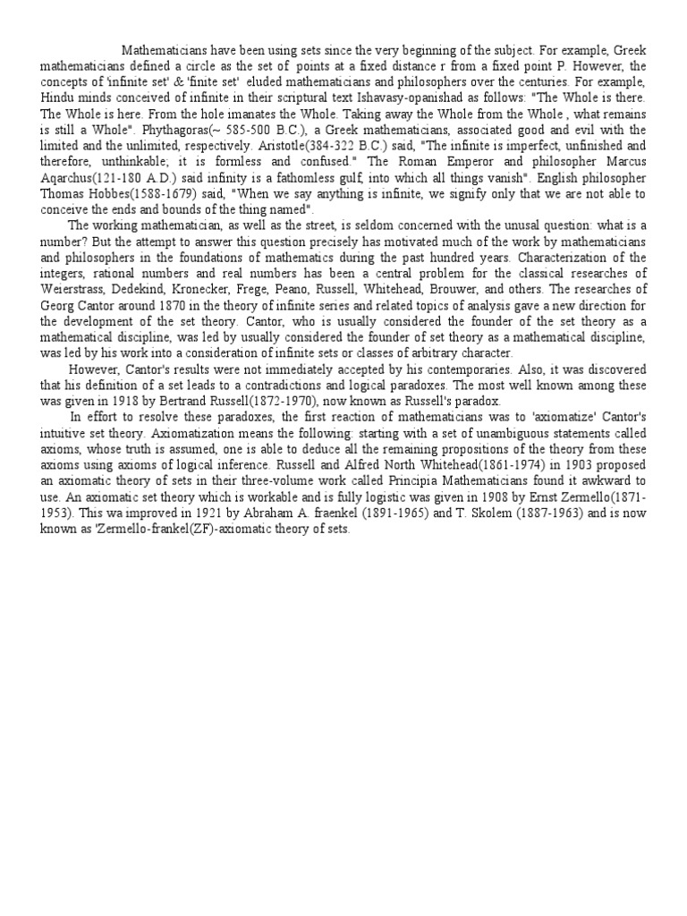A Brief History of Set Theory | PDF | Infinity | Axiom