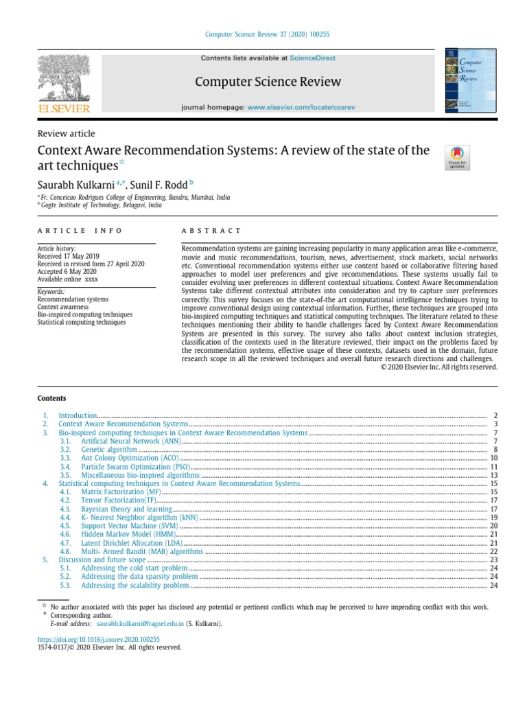 Computer Science Review: Saurabh Kulkarni, Sunil F. Rodd | PDF ...