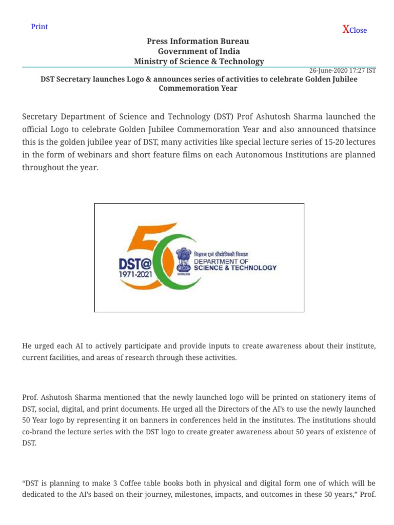 DST Secretary Launches Logo & Announces Series of Activities To ...