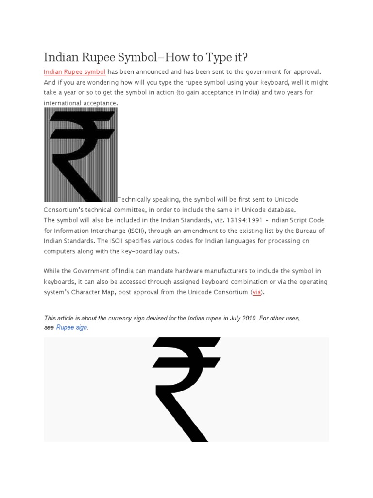 Indian Rupee Symbol-How To Type It? | PDF | Text | Written Communication