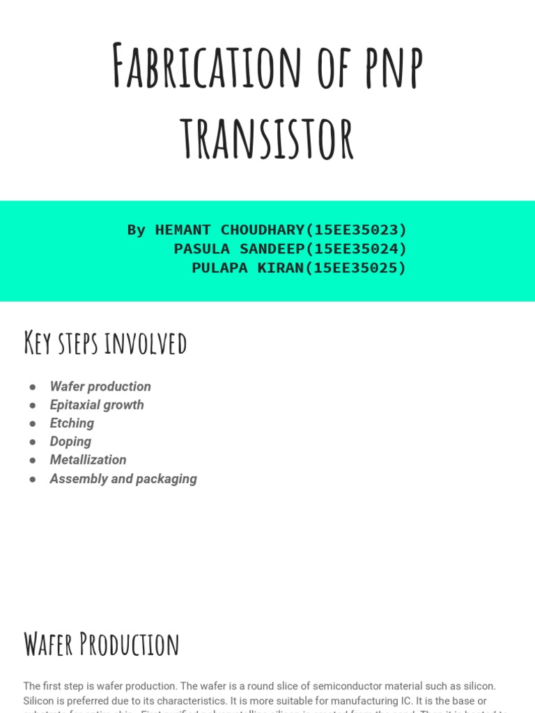 PNP Transistor Fabrication Process | PDF | Wafer (Electronics ...