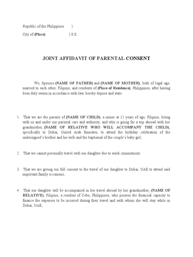 Joint Affidavit of Parental Consent | PDF | Family | Justice