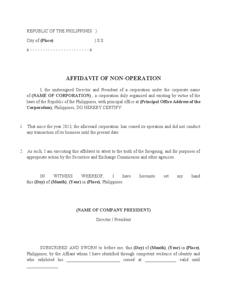 Affidavit of Non-Operation | PDF