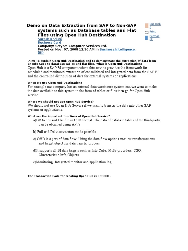 SAP Data Extraction via Open Hub | PDF | Business Intelligence | Databases
