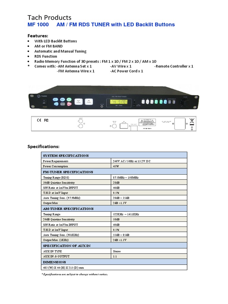AM/FM RDS Tuner with LED Buttons | PDF