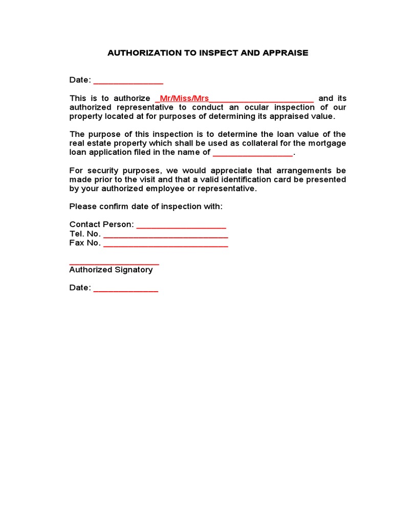 Property Inspection Authorization Letter | PDF | Law