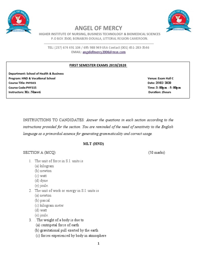 Physics Exam | PDF | Newton's Laws Of Motion | Optics
