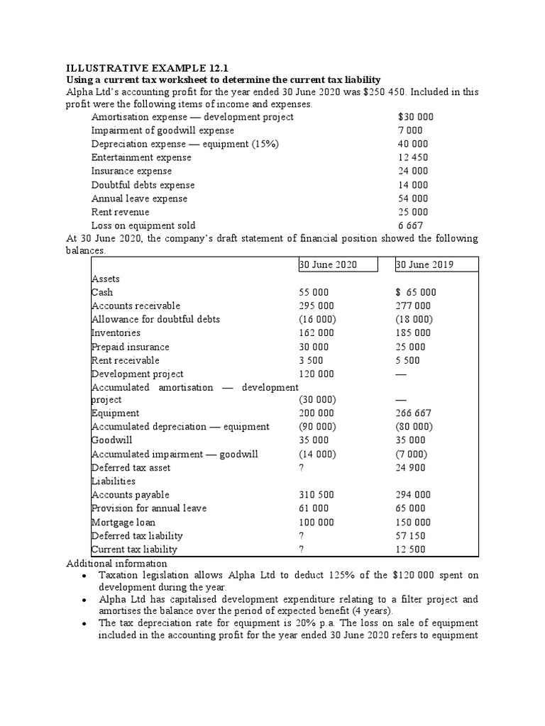 EXAMPLE 12.1 (Current Tax Liability) | PDF | Deferred Tax | Expense