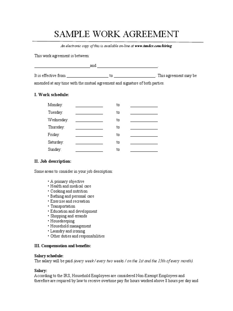 Contract Work Agreement Template | PDF | Sick Leave | Overtime