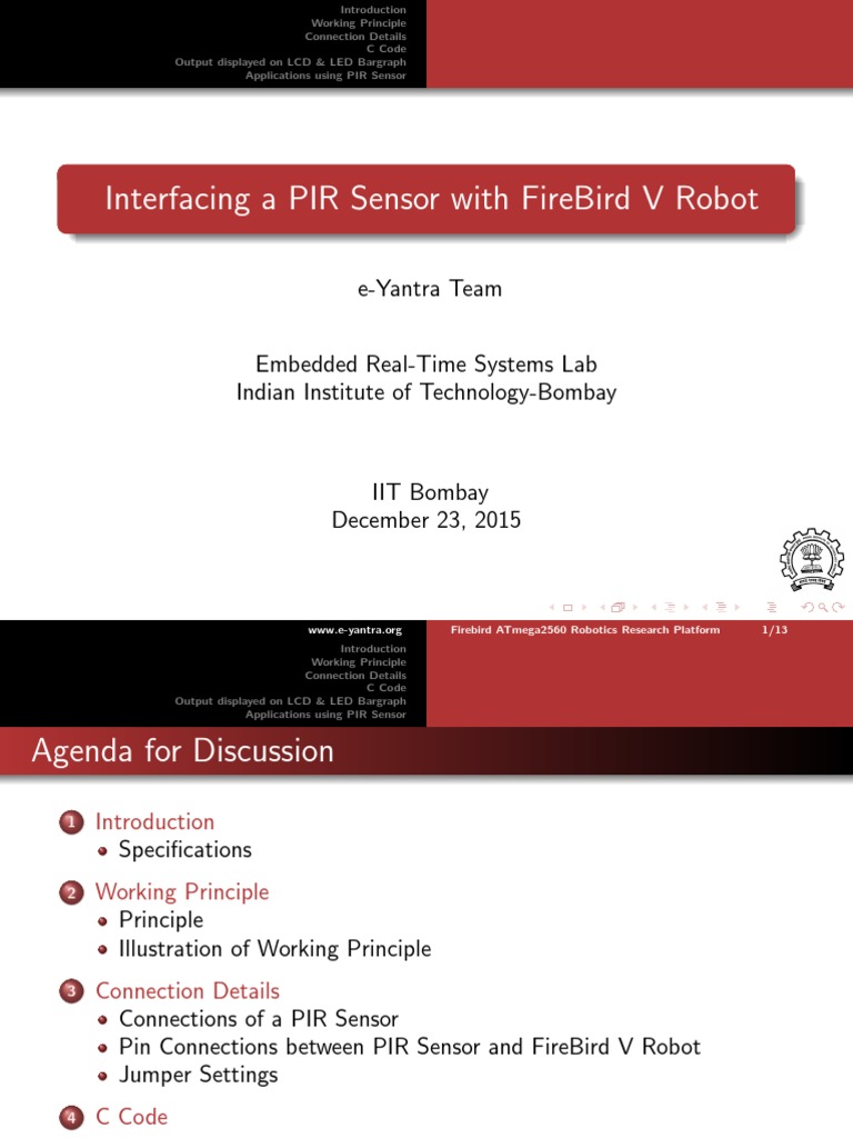 Interfacing A Pir Sensor With Firebird V Robot: E-Yantra Team | PDF | Sensor | Electronics