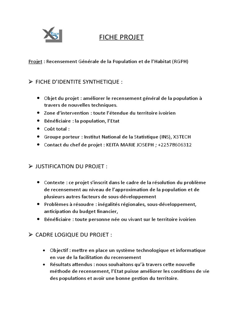 Fiche Projet | PDF | Côte d'Ivoire | Informatique