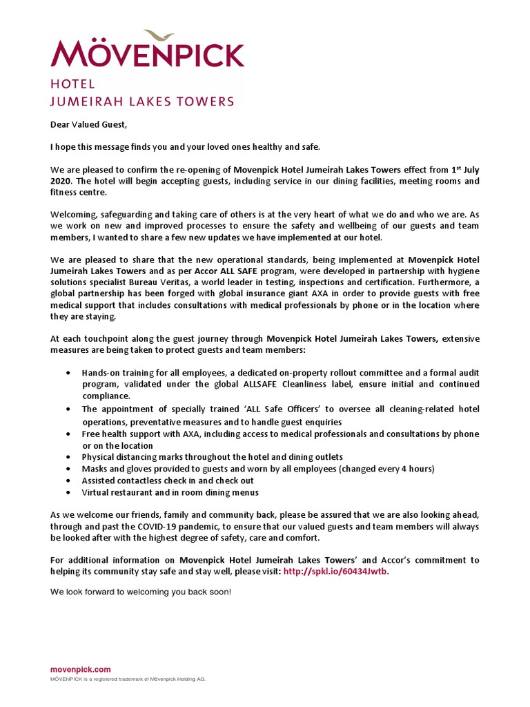 All Safe Letter Movenpick JLT | PDF