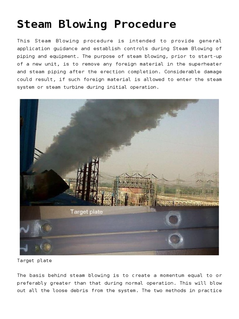 Steam Blowing Procedure Guide | PDF | Pipe (Fluid Conveyance) | Steam