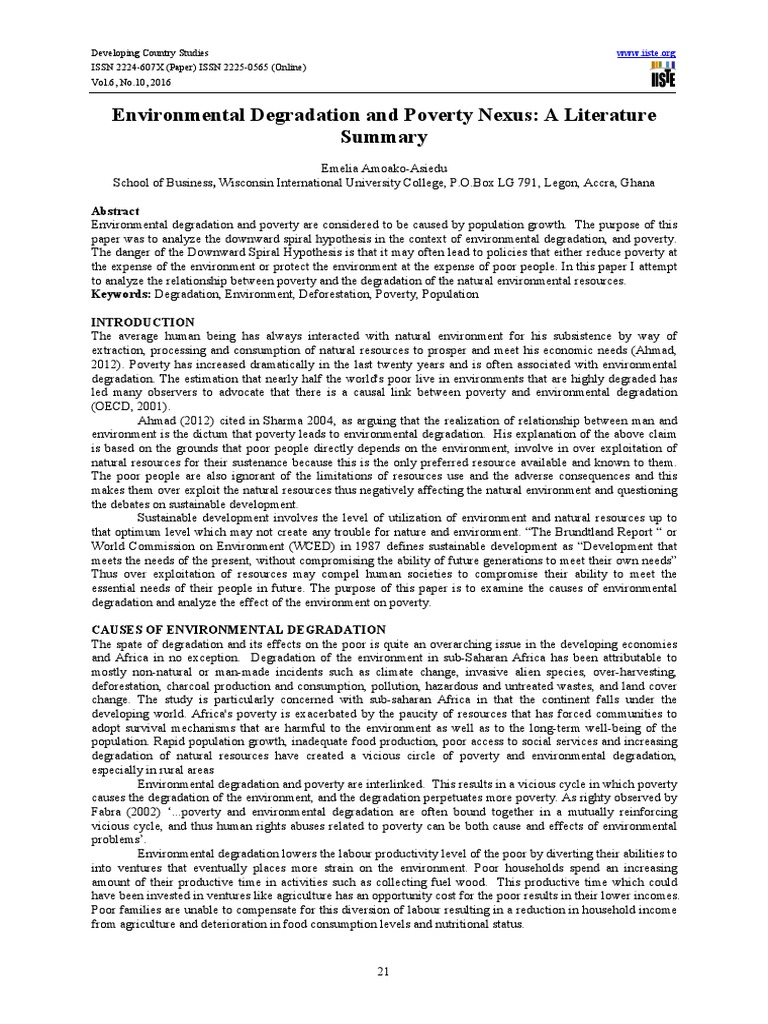 Environmental Degradation and Poverty Nexus: A Literature | PDF | Environmental Degradation ...