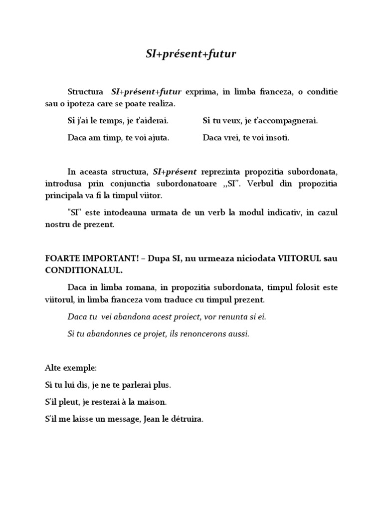Structure SI Présent-Futur en Français | PDF | Arts du langage et ...