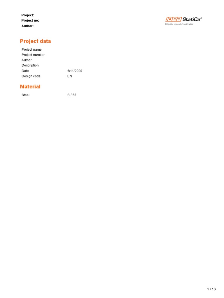 Project Data: Project Name Project Number Author Description Date 6/11 ...