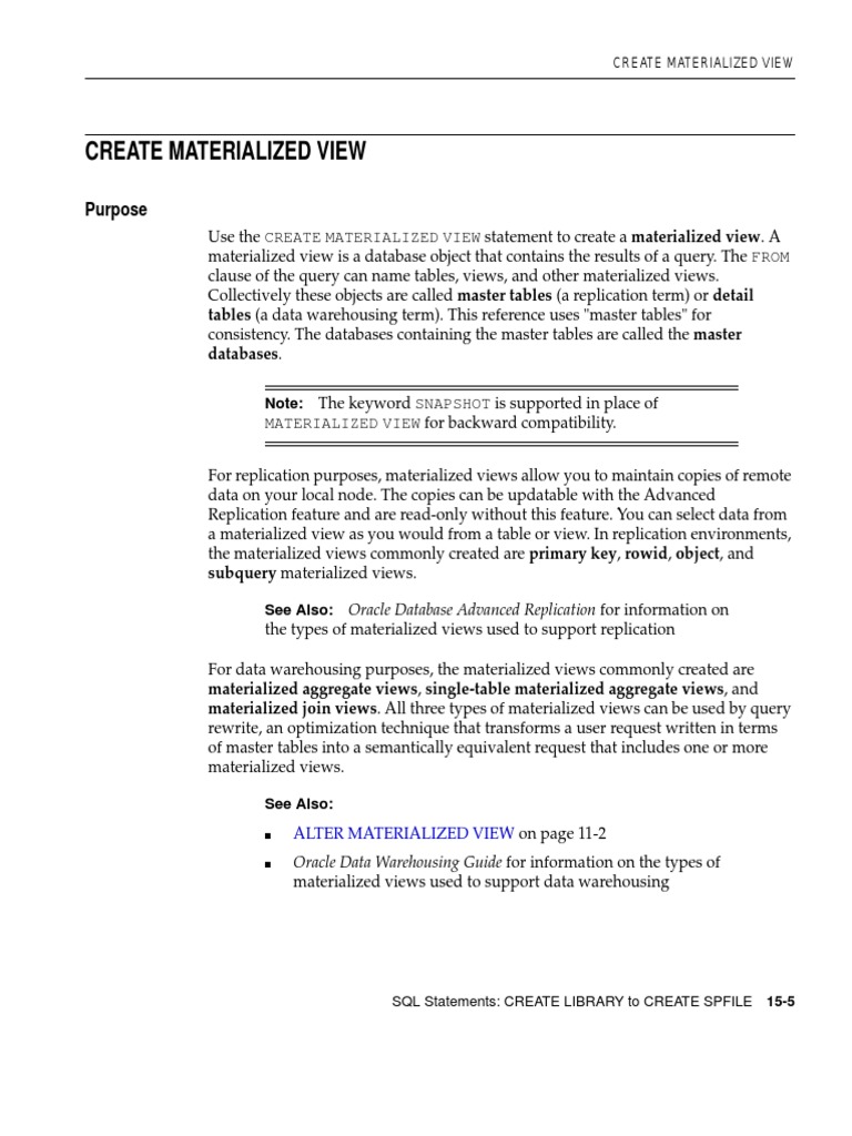 Create Materialized View: Purpose | Download Free PDF | Database Index | Databases