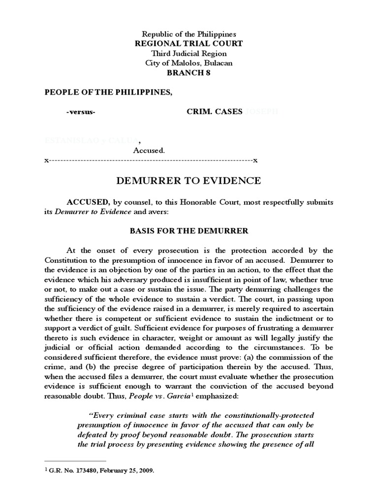 Demurrer To Evidence | PDF | Burden Of Proof (Law) | Demurrer