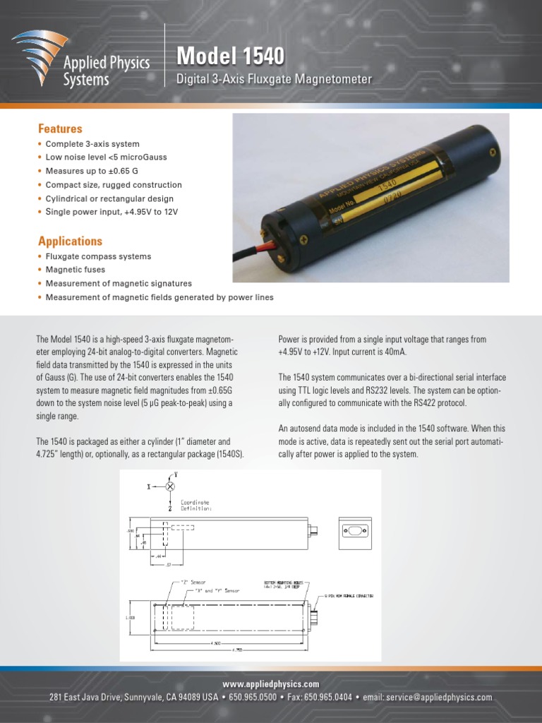 Model 1540: Digital 3-Axis Fluxgate Magnetometer | PDF | Magnetometer ...