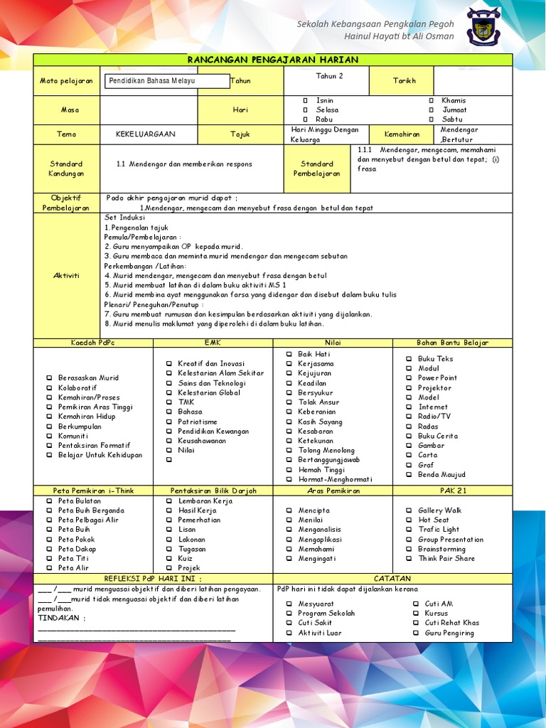 RPH BM Setahun Tahun 2 | PDF