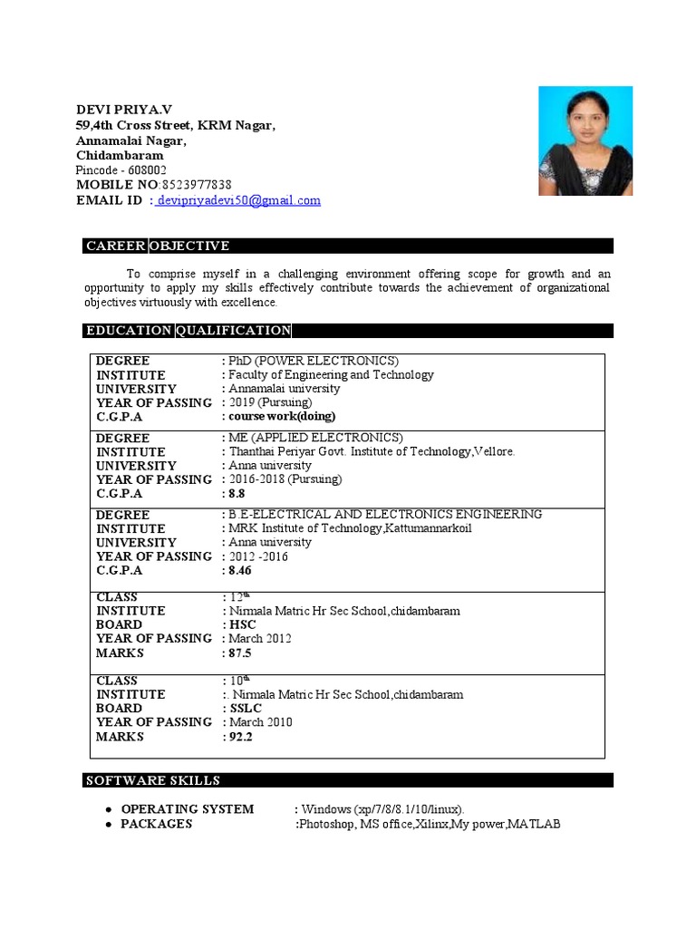 Devi Resume | PDF | Power Electronics | Transformer