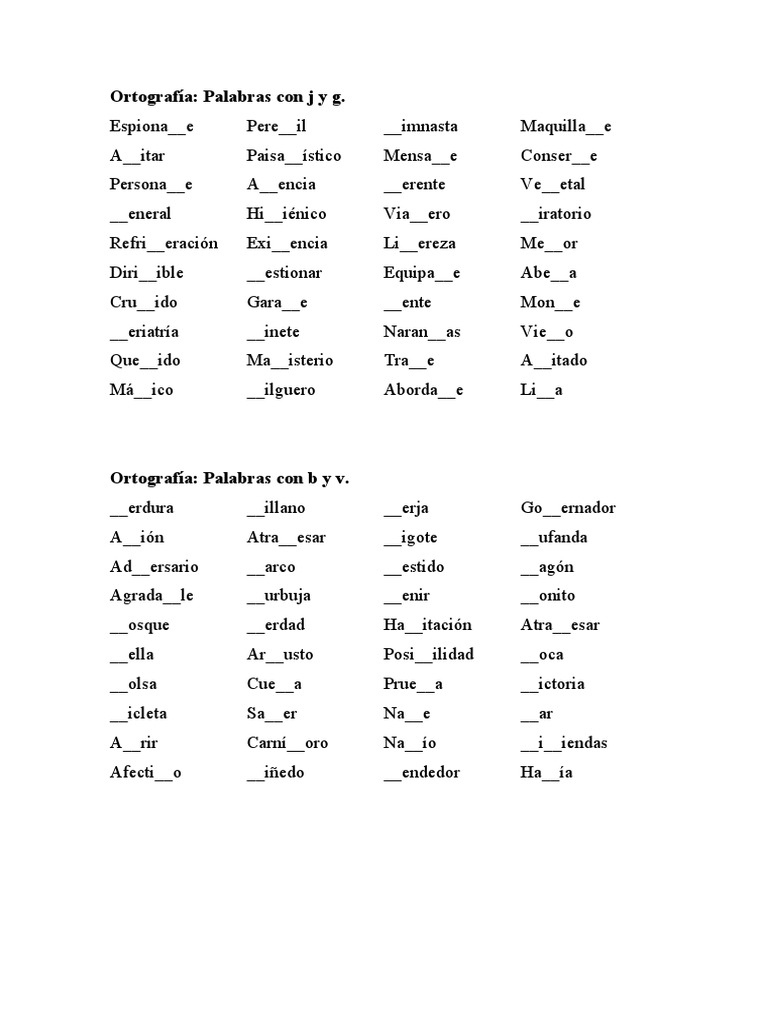 Ortografía (J y G) (B y V) | PDF | Artes del Lenguaje y Comunicación