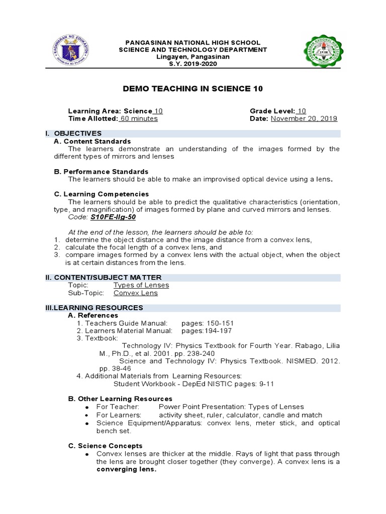 Demo Detailed Lesson Plan On Lens | PDF | Glass Engineering And Science ...