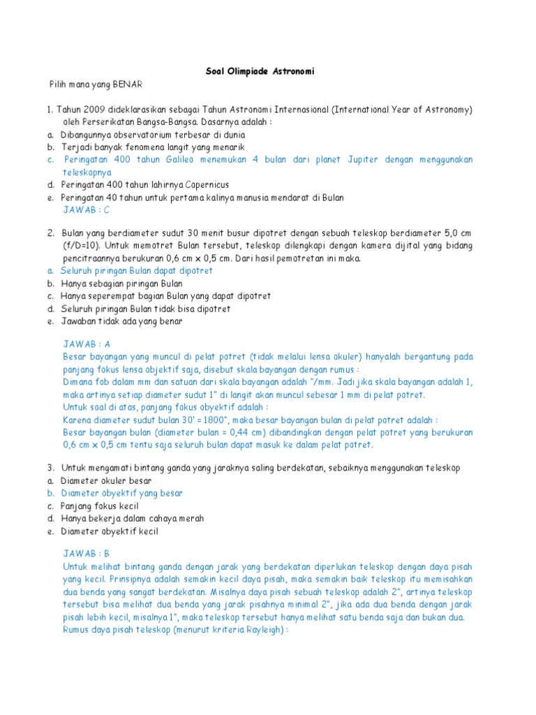Soal Olimpiade Astronomi | PDF