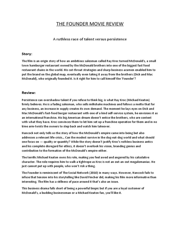 The Founder Movie Review | PDF