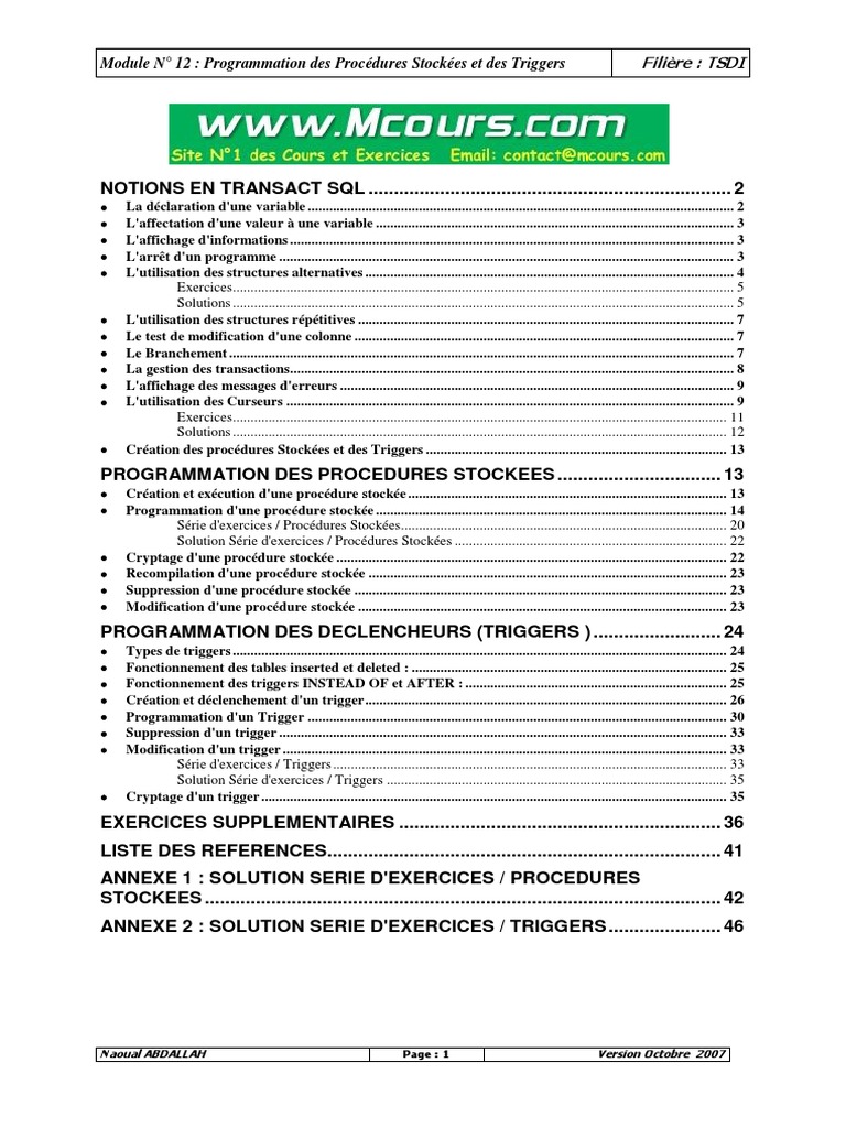 Cours Programmation Avec Exercices Corriges SGBD 2 | PDF | SQL | Bases de données