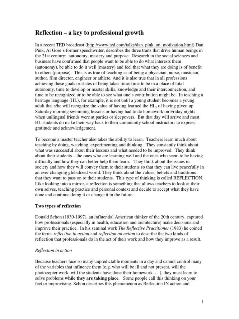 Reflection - A Key To Professional Growth: Two Types of Reflection ...