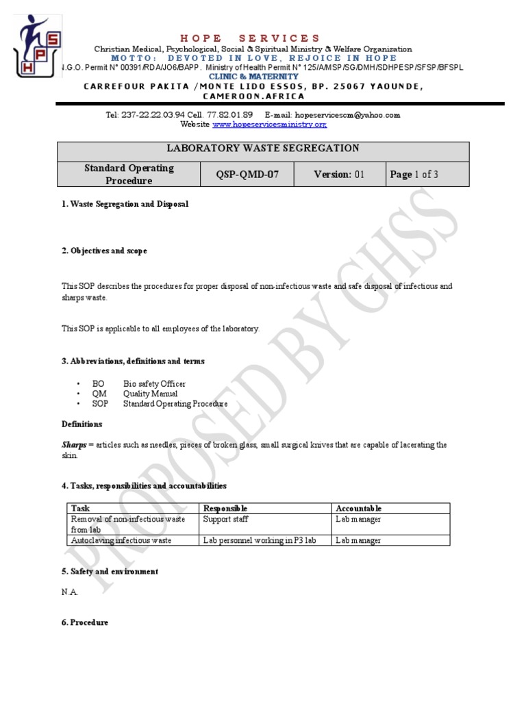 Waste Segregation SOP | PDF | Laboratories | Environmental Issues