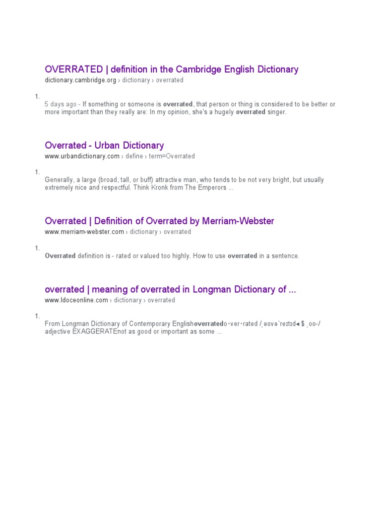 OVERRATED - Definition in The Cambridge English Dictionary: 5 Days Ago ...