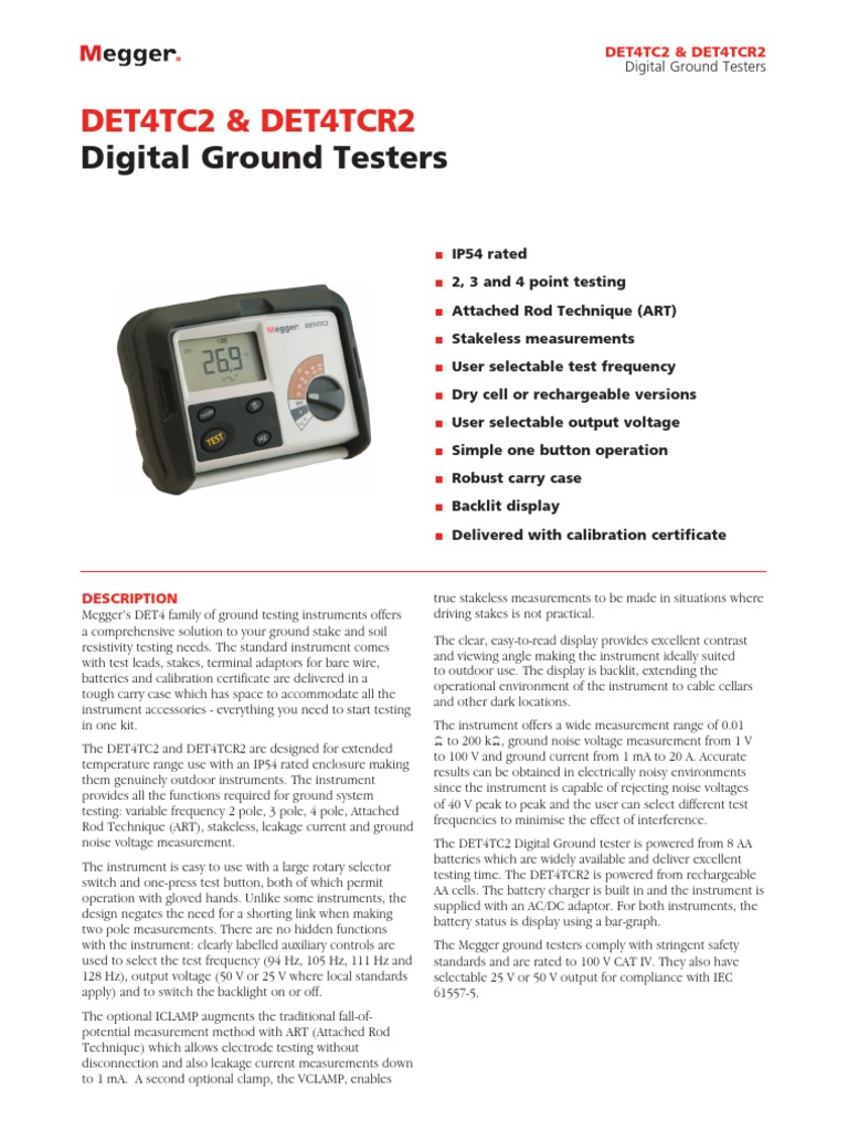 Megger Det4tc2 Earth Tester Datasheet | PDF | Electric Power ...