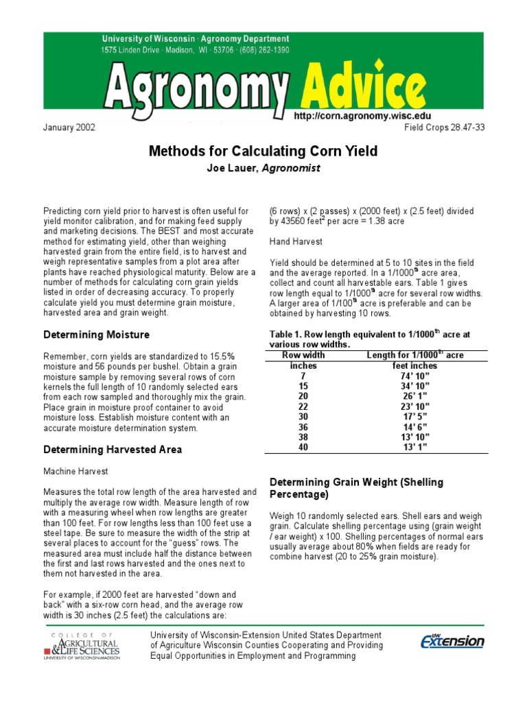 Calculating Corn Yield Methods | PDF | Bushel | Maize